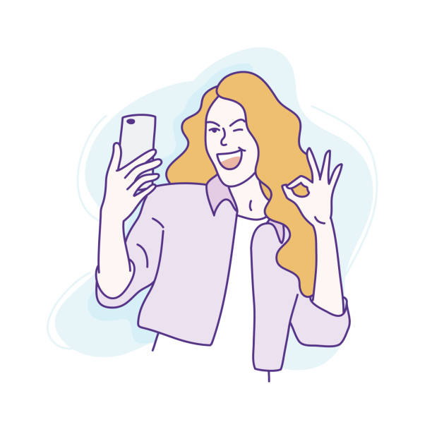 150 Millennial Woman Taking Selfie Stock Illustrations Royalty Free