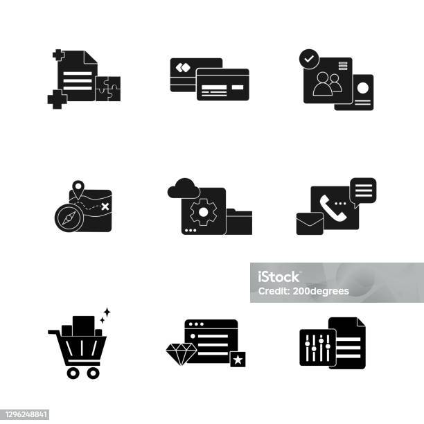 Bisnis Dan Teknologi Solid Hitam Ikon Berani Set Ilustrasi Vektor