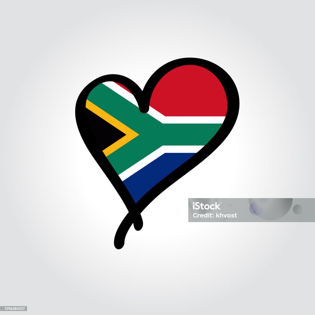 South African Flag Heartshaped Hand Drawn Logo Vector Illustration