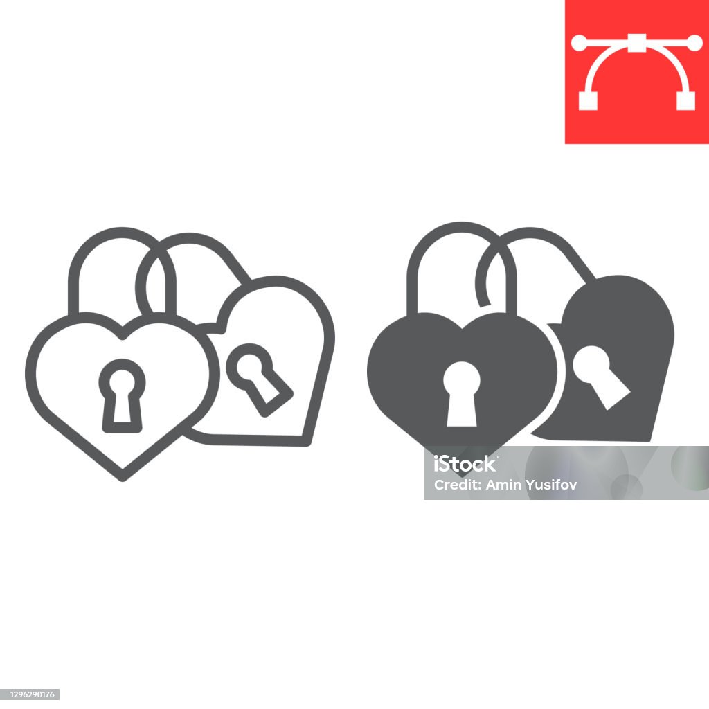Garis Kunci Cinta Dan Ikon Glyph Hari Kasih Sayang Dan Wedlock Grafik Vektor Tanda Gembok Cinta