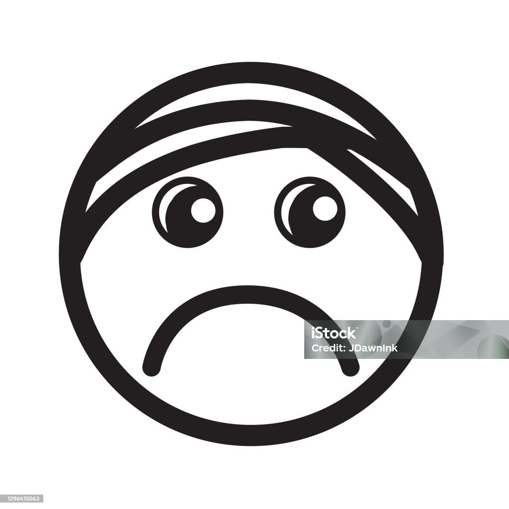 Cute Simple Outline Line Art Sick Emoji On Isolated White Background