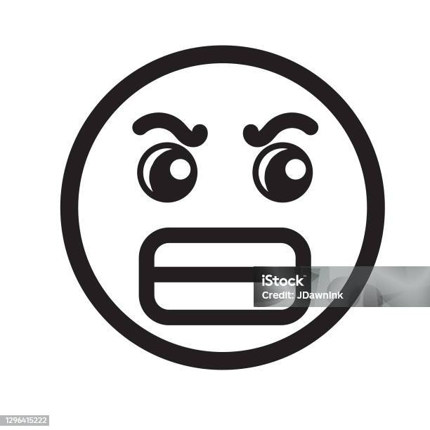 Art Simple Mignon De Ligne De Contour Emoji Fâché Sur Le Fond Blanc