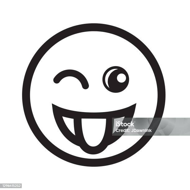 Cute Simple Outline Line Art Emoji Clin Doeil Avec La Langue Collant