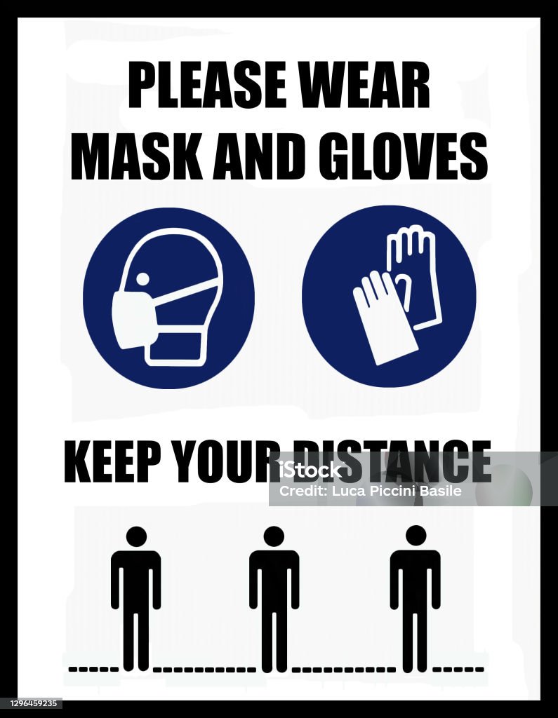 Kenakan Masker Wajah Dan Sarung Tangan Dan Jaga Jarak Tanda Peringatan ... Kenakan Masker Wajah Dan Sarung Tangan Dan Jaga Jarak Tanda Peringatan ...