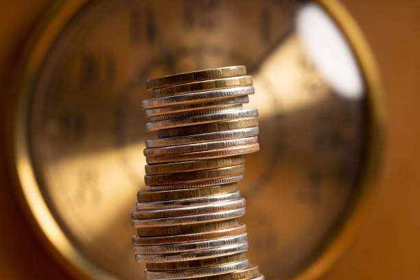 Free Stock Photo of Stack of Coins With Clock in Background | Download ...
