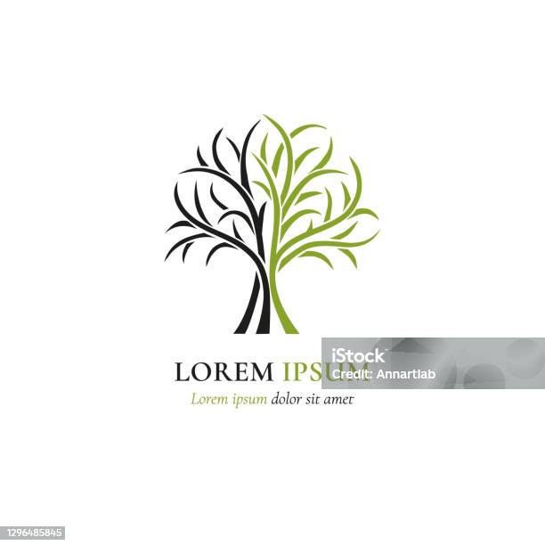 Emblème Abstrait Vert Et Noir Darbre Dor Illustration Vectorielle