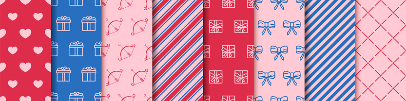 Valentines Day Seamless Eight Patterns Collection Festive Wrapping ... Valentines Day Seamless Eight Patterns Collection Festive Wrapping ...