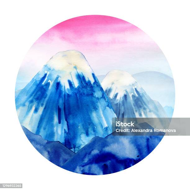 Komposisi Lanskap Dalam Lingkaran Gunung Dan Langit Ilustrasi Sketsa ... Komposisi Lanskap Dalam Lingkaran Gunung Dan Langit Ilustrasi Sketsa ...