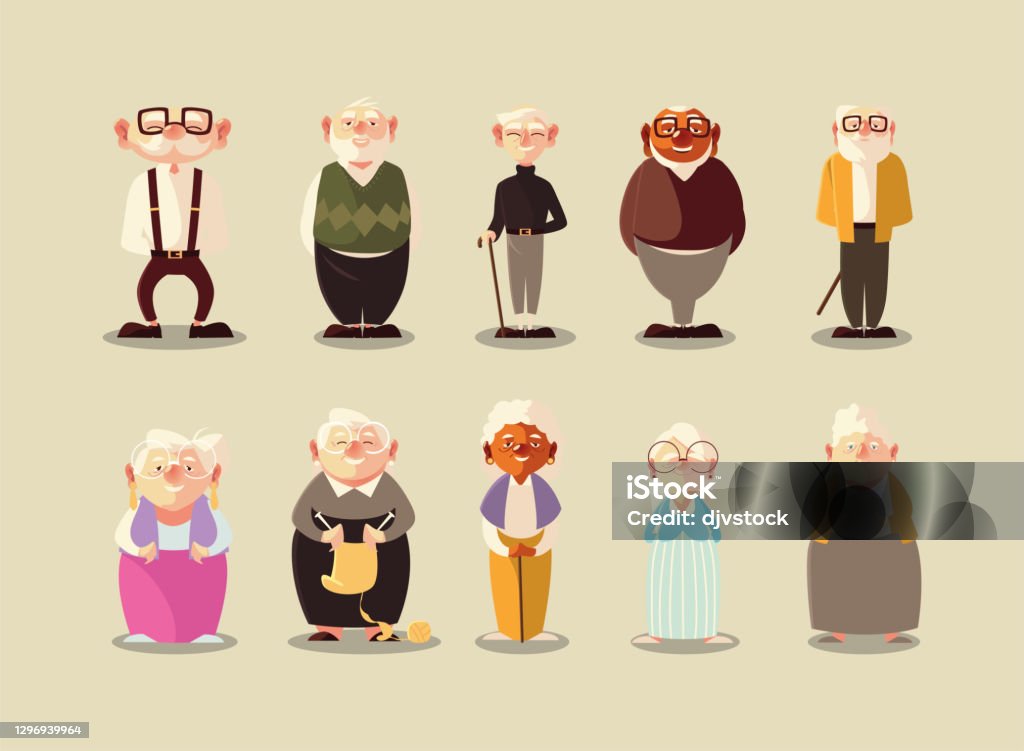 Ilustración De Personas Mayores Mujeres De Edad Avanzada Y Hombres