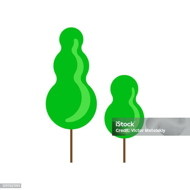 Icône Darbre Dans Le Modèle Plat Arbres De Dessin Animé Illustration