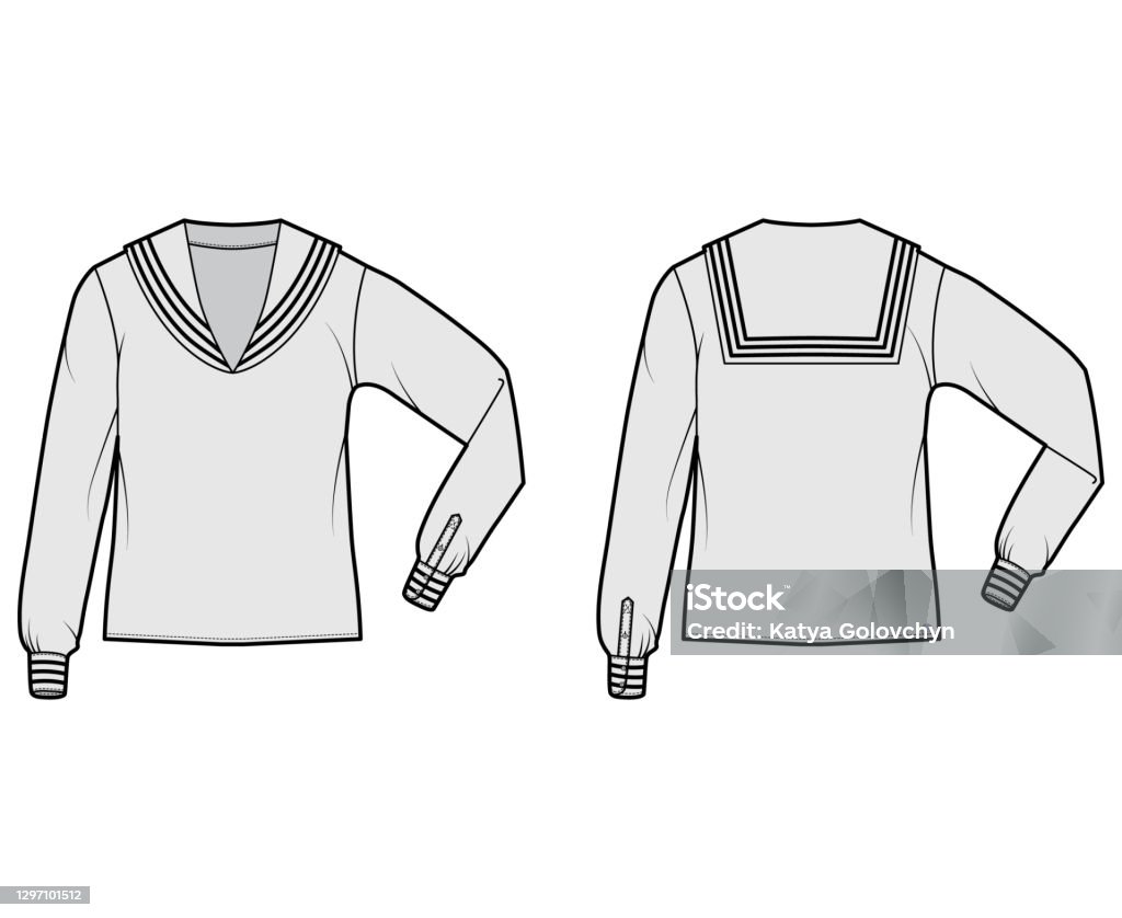 Kemeja Pelaut Middy Sesuai Dengan Ilustrasi Mode Teknis Dengan Lengan ... Kemeja Pelaut Middy Sesuai Dengan Ilustrasi Mode Teknis Dengan Lengan ...