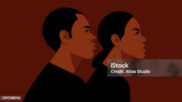 Bright Black People Darkskinned Man And Woman Side View Portrait Of