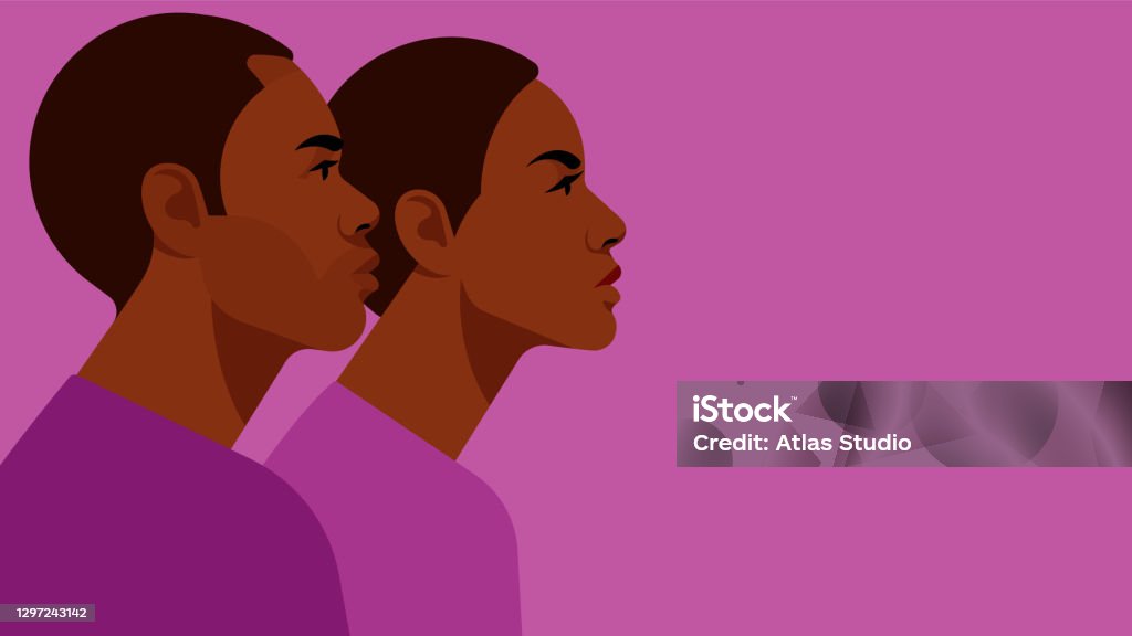 Bright Black People Darkskinned Man And Woman Side View Portrait Of