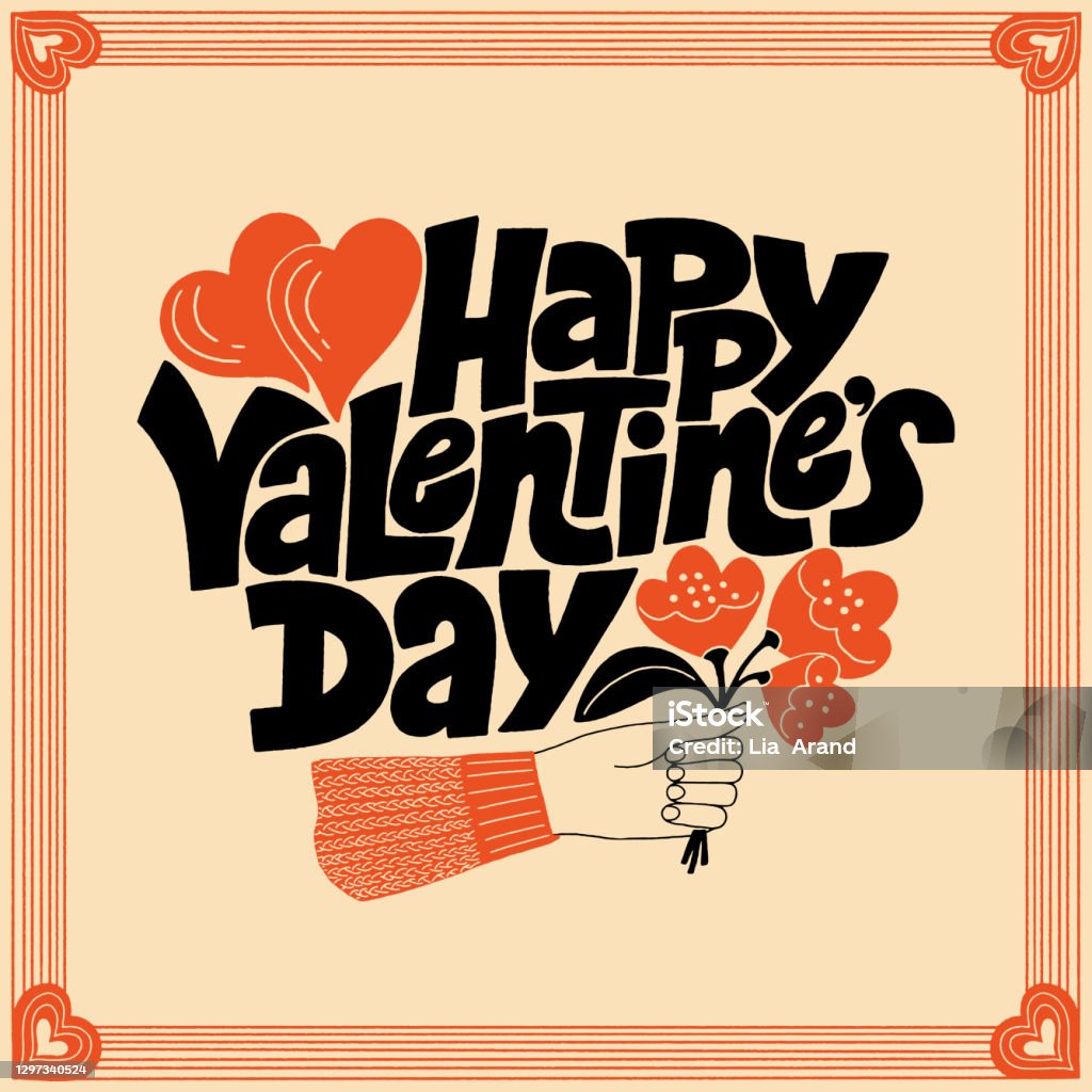Happy Valentines Day Handdrawn Lettering Stock Illustration Download
