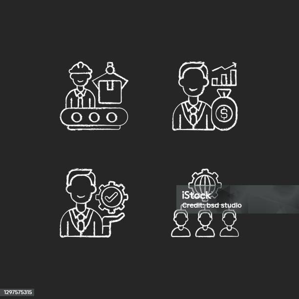 Company Hierarchical Structure Chalk White Icons Set On Black ... Company Hierarchical Structure Chalk White Icons Set On Black ...