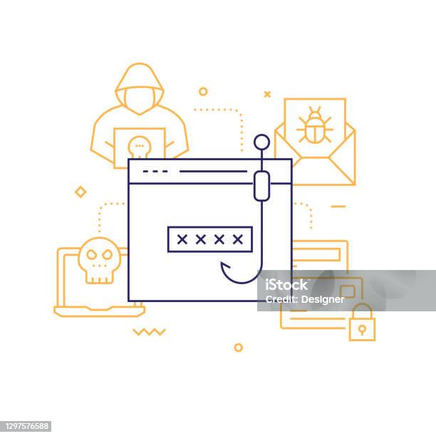 Keamanan Cyber Ikon Jalur Terkait Keamanan Data Ilustrasi Simbol