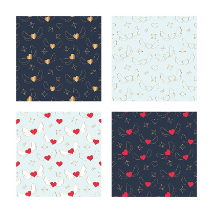 Romantic Seamless Patterns For Valentines Day Hand Drawn Hearts With