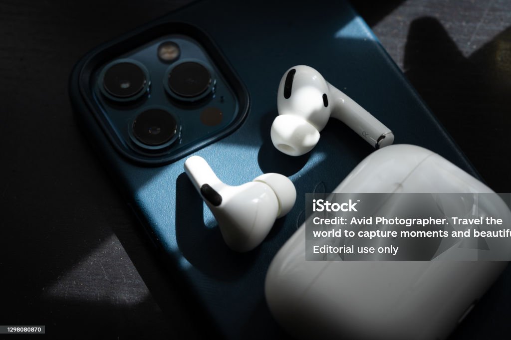 Apple Airpods Pro Isolated On Wooden Surface The New Airpods Pro
