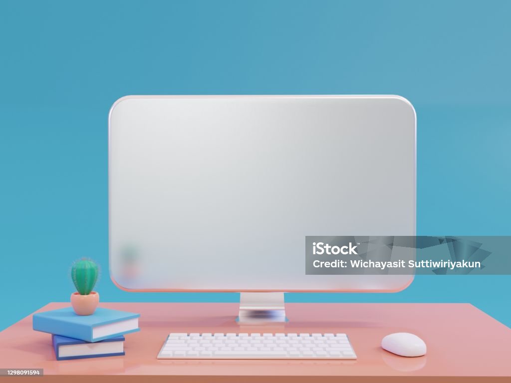 3d Rendering Realistis Komputer Lcd Monitor Mock Up Dengan Layar Kosong