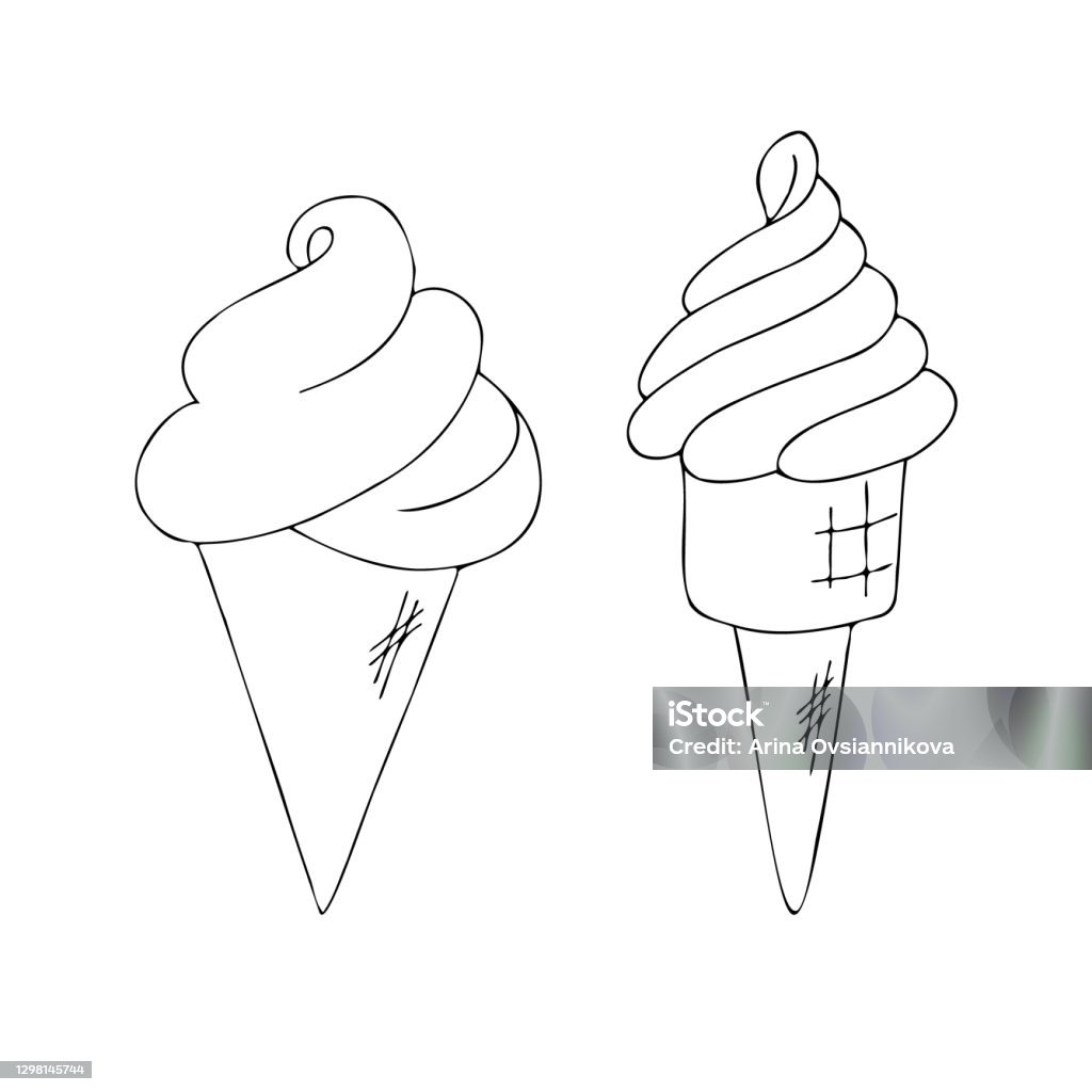 Ilustración De Dos Helados En Diferentes Conos De Gofres Ilustración De