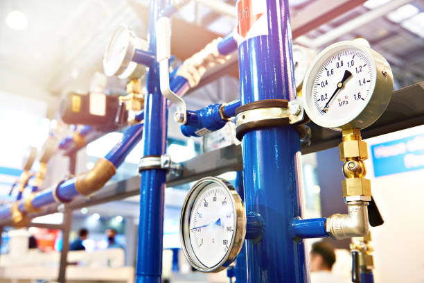 Free picture: Gauge meter on metal plumbing pipe with valve and ...
