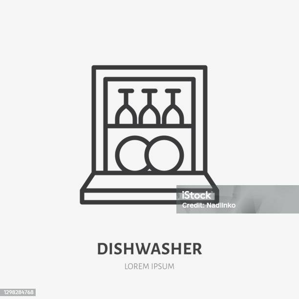 Graphisme Plat De Ligne De Lavevaisselle Illustration Vectorielle De