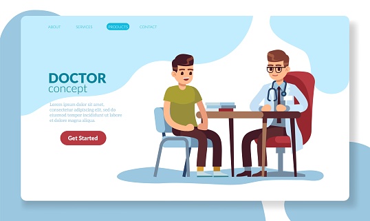 Medizinische Landing Page Junge Zeichentrickfiguren Arzt Und Patient ... Medizinische Landing Page Junge Zeichentrickfiguren Arzt Und Patient ...