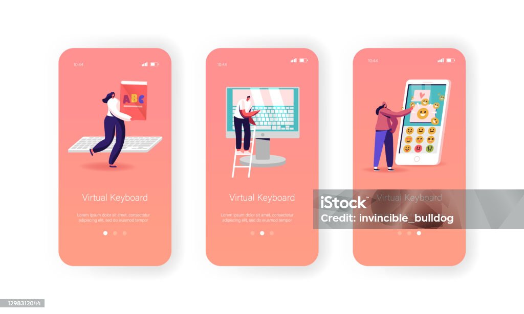 Templat Layar Virtual Keyboard Mobile App Halaman Onboard Karakter