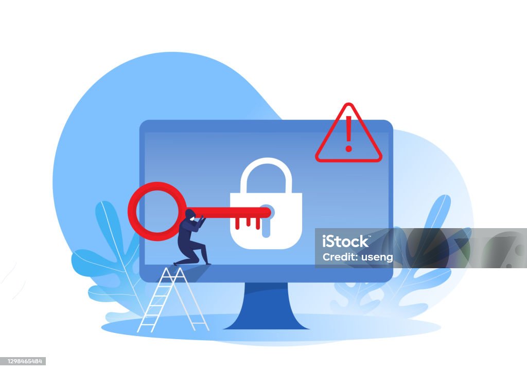 Computer Lock Hacker Use Key To Hack Into Laptop Cyber Attacker Trying