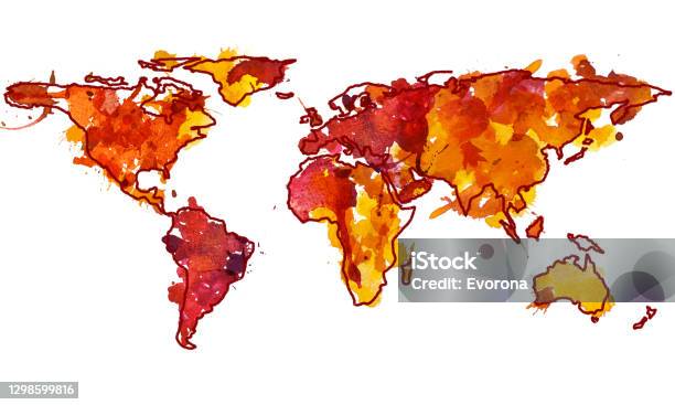 Illustration 2d Daquarelle Dessinée À La Main De La Carte Du Monde