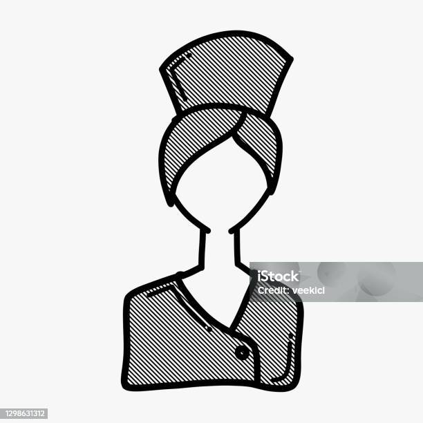 Perawat Doodle Ikon Vektor Gambar Ilustrasi Sketsa Garis Gambar Tangan