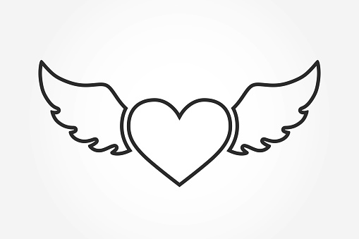 Coeur Avec Licône De Ligne Dailes Valentines Jour Et Symbole Damour