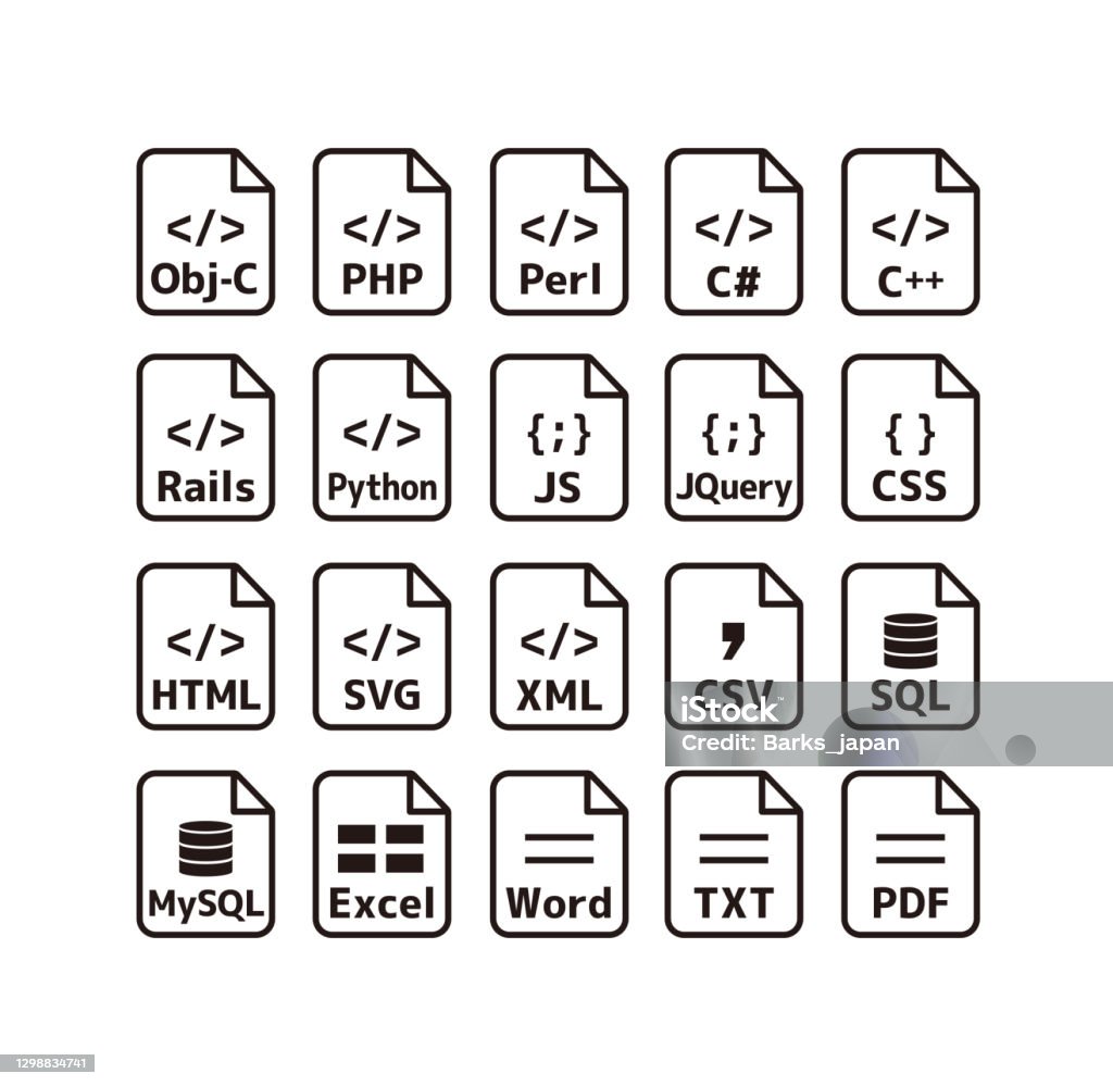 Major Programming Languages And File Formats Vector Icon Illustration ... Major Programming Languages And File Formats Vector Icon Illustration ...