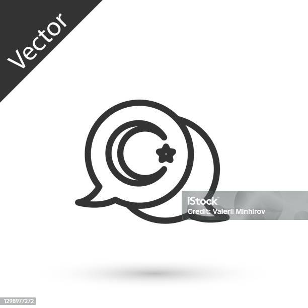 Étoile Et Croissant Gris De Ligne Symbole De Licône Dislam Disolement
