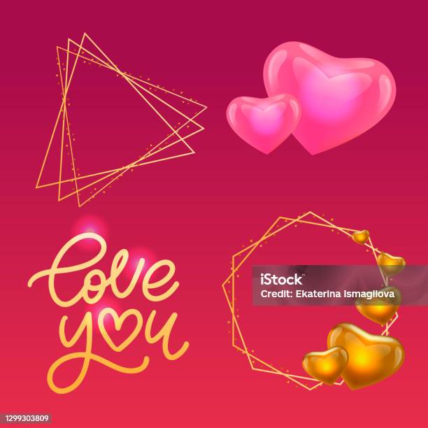 Valentine Card Love You With Calligraphic Lettering On A Red Background