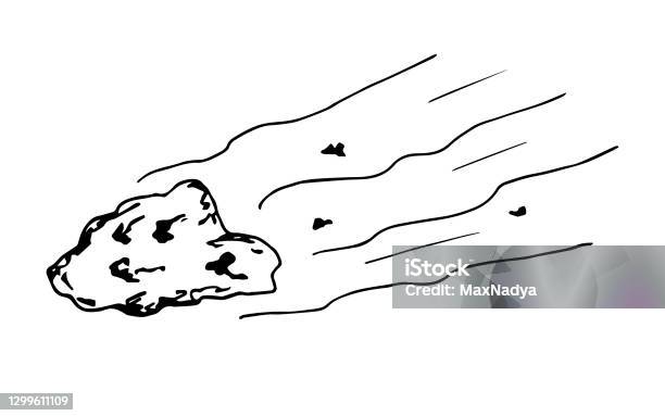 Croquis Simple De Vecteur Dencre Dessiné À La Main Astéroïde Volant À