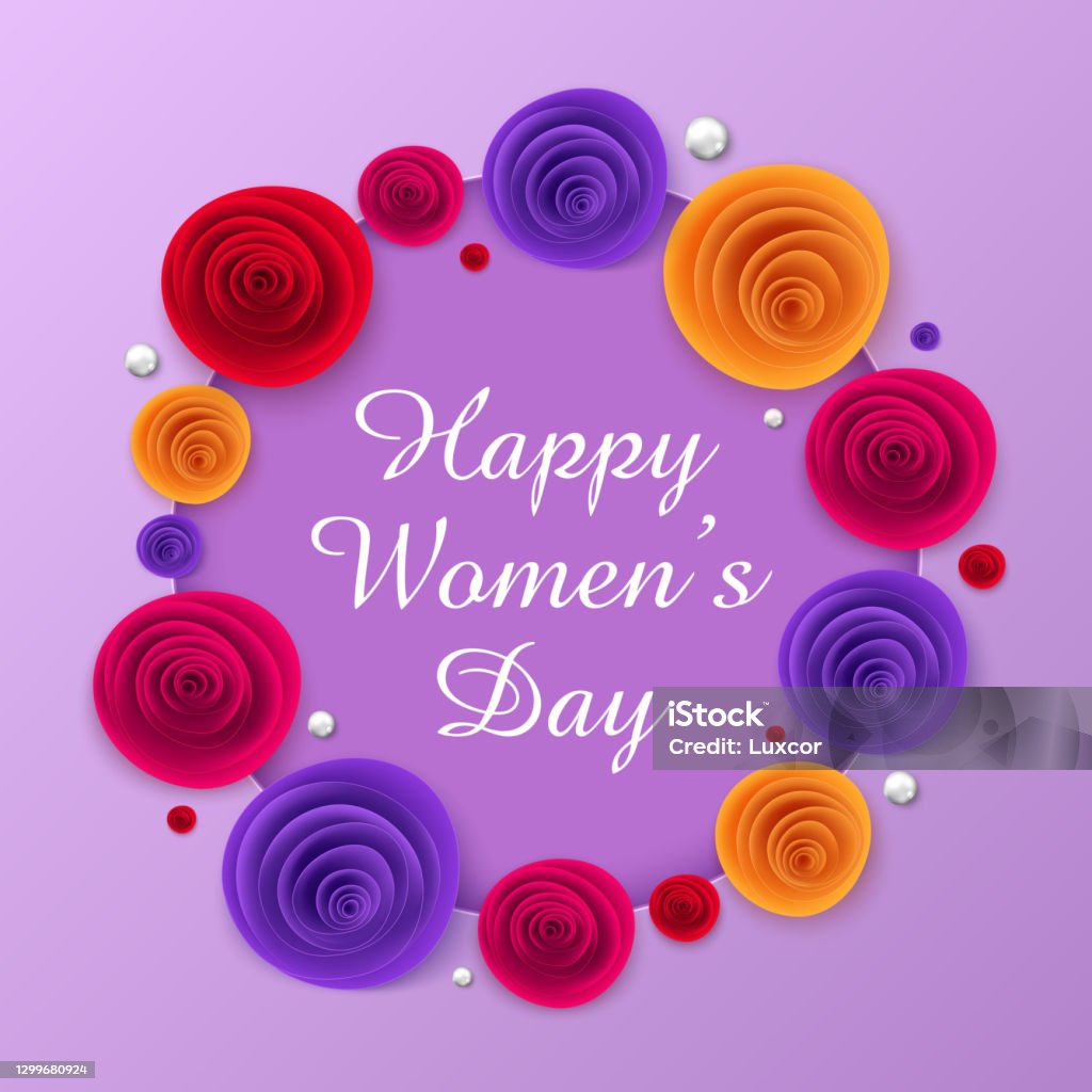 Happy Womens Day Layout Design With Roses Frame Dotted Background Best