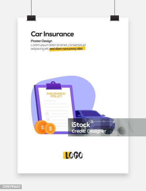Asuransi Mobil Konsep Flat Design Untuk Poster Sampul Dan Spanduk