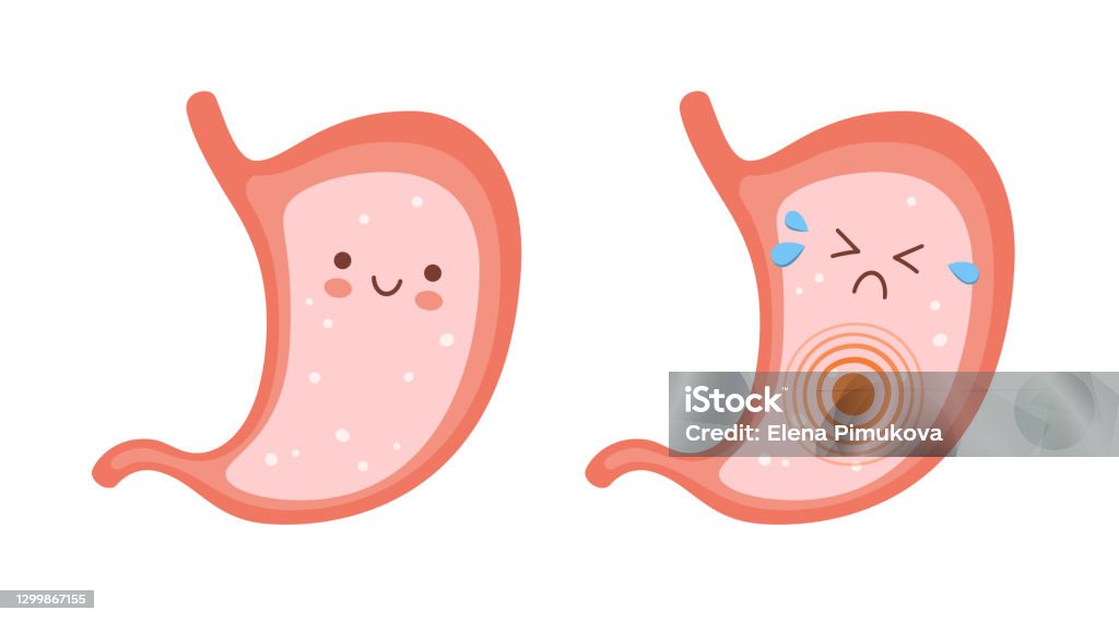 Tersenyum Sehat Perut Dan Sedih Karakter Perut Sakit Gastritis Gangguan