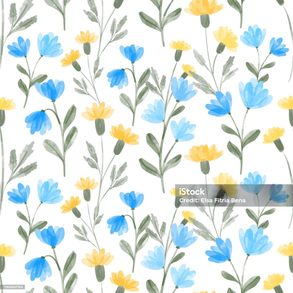 Motif Floral De Fleur Sauvage Daquarelle Dans La Couleur Jaune Et Bleue