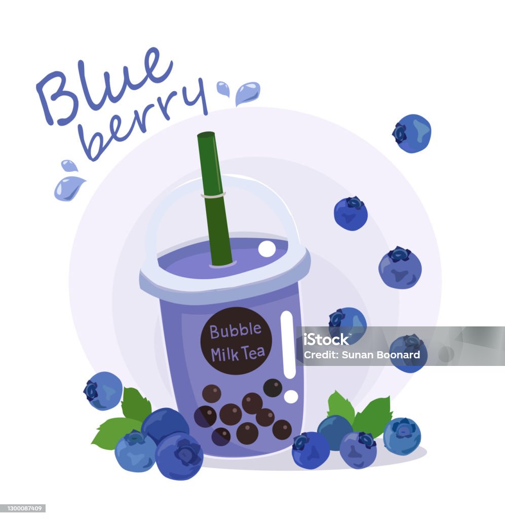 Teh Susu Gelembung Blueberry Atau Koktail Susu Ilustrasi Stok Unduh