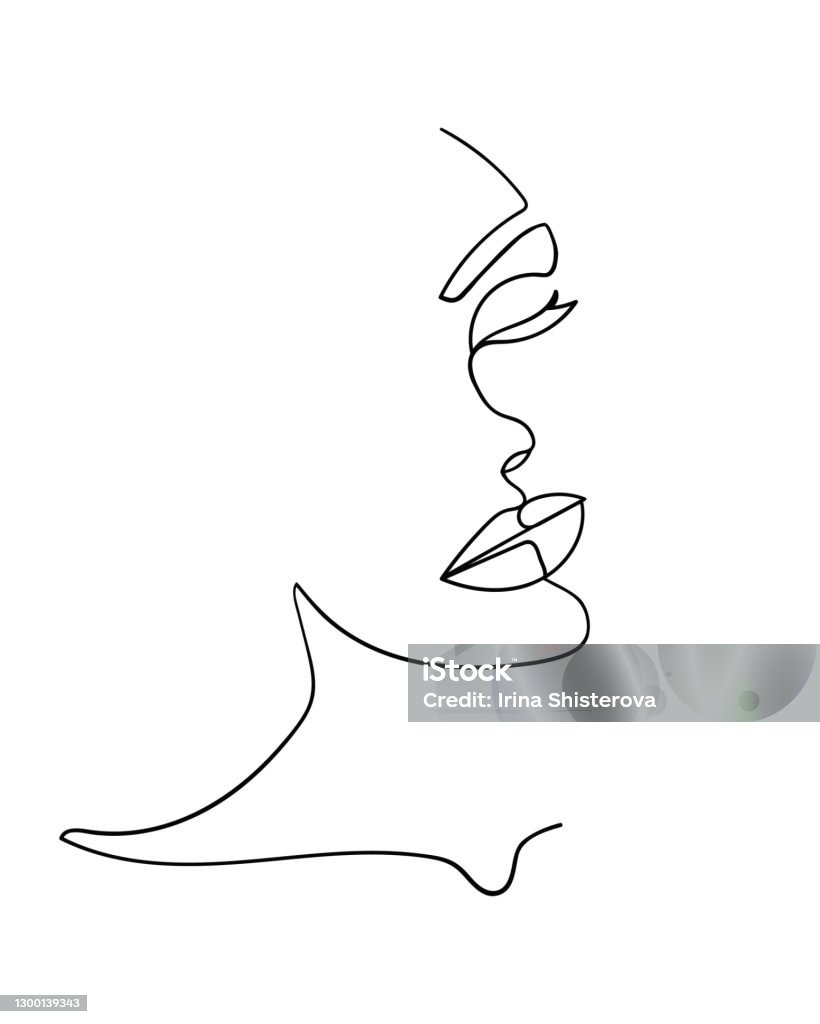 One Line Drawing Face Abstract Woman Portrait Modern Minimalism Art