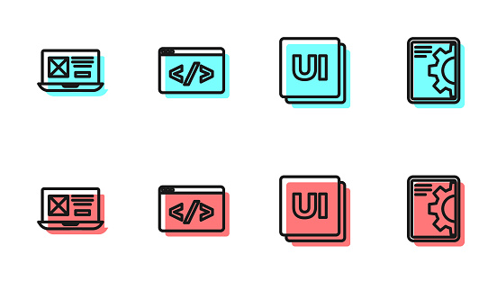 Vetores De Definir A Linha Ui Ou Design Ux Desenvolvimento Frontend E
