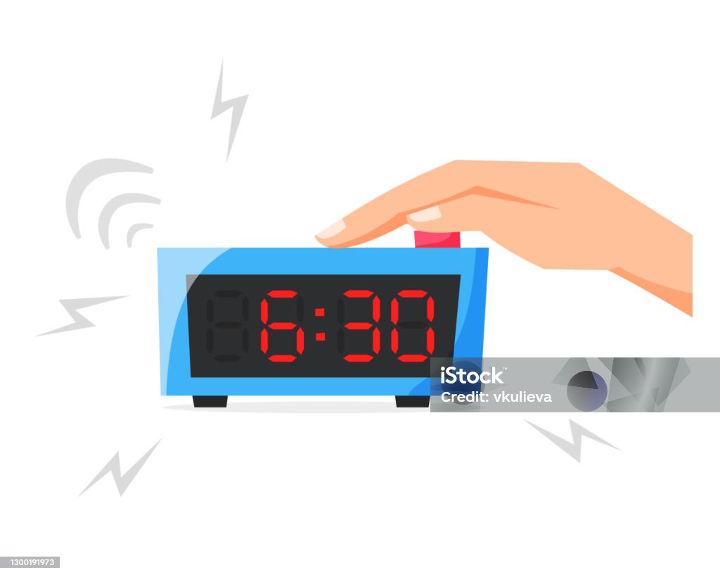 Turn Of Ringing Alarm Clock Pressing Button On Electronic Clock Early