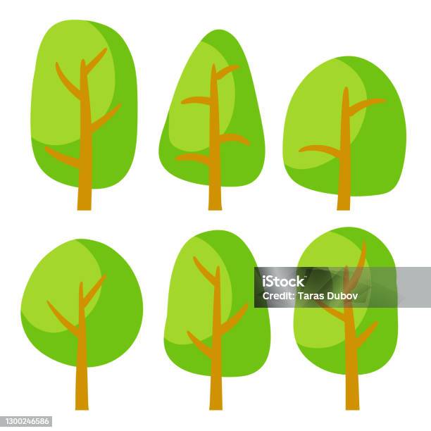 Ensemble Darbres Verts Pour Une Forêt Ou Un Parc Illustration Plate De