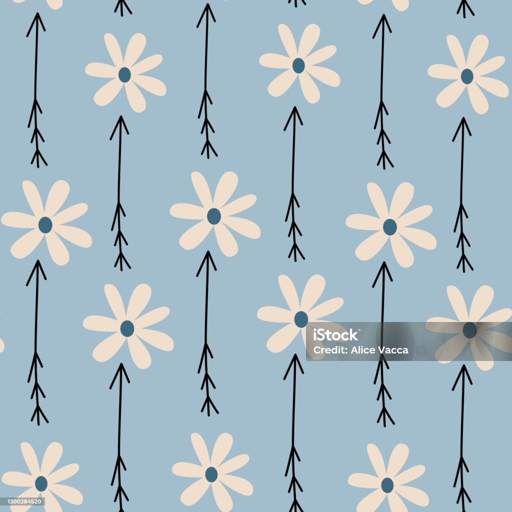 Cute Lovely Seamless Vector Pattern Background Illustration With Daisy