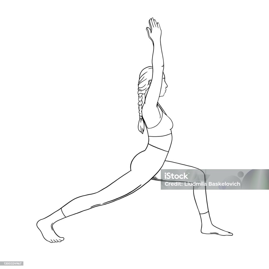 Yoga Warrior Pose Or Virabhadrasana Ii Woman Yoga Workout For Slim Body Vector Illustration