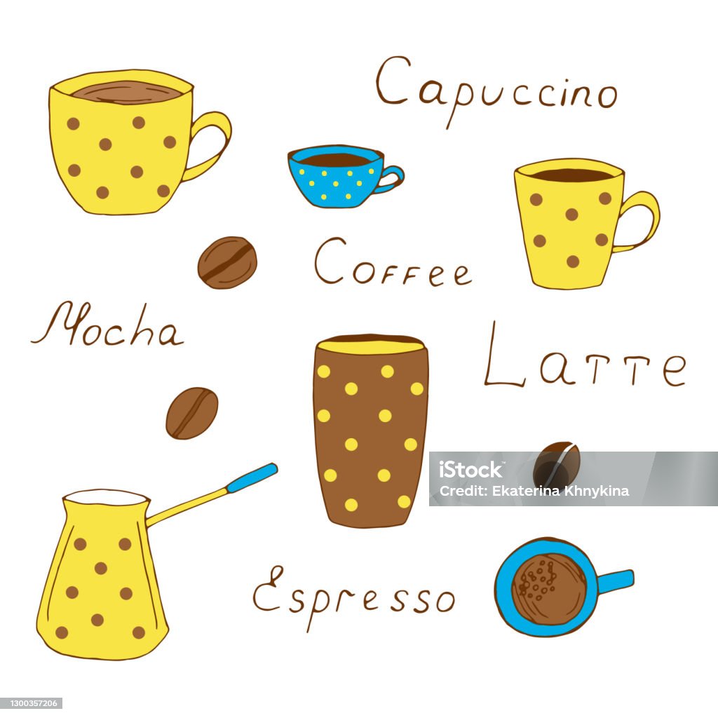 Vetores De Conjunto De Café Xícaras Caneca Copo De Papel Cafeteira E