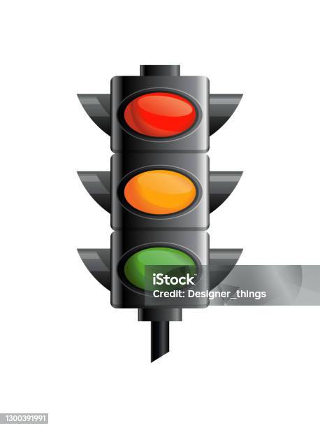 Lampu Lalu Lintas Dengan Warna Merah Kuning Dan Hijau Ilustrasi Vektor