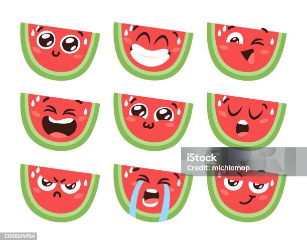 Hand Gezeichnet Cartoon Illustration Wassermelone Emoji Lebensmittel